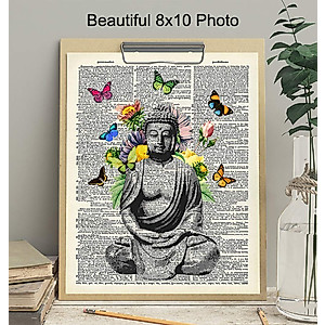 Butterfly Buddha Dictionary Wall Art Print - 8x10 Photo, Home Decor, Meditation Room or Yoga Studio Decoration - Unique Zen Gift - Unframed Poster Picture