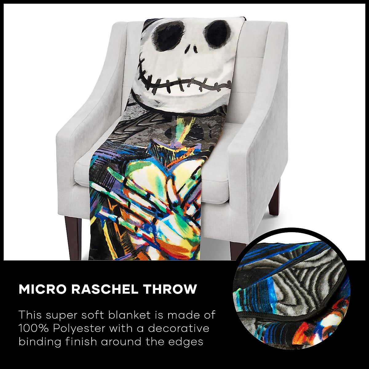 Disney's The Nightmare Before Christmas, "Dark Creep" Micro Raschel Throw Blanket, 46" x 60", Multi Color