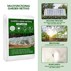 Garden Mesh Netting Kit, Plant Covers 10x30ft Ultra Fine Mesh Netting with 6 Sets Garden Hoops ＆12 Clips, Bird Netting Protection for Fruit Vegetable Flowers Animals Greenhouse Cover