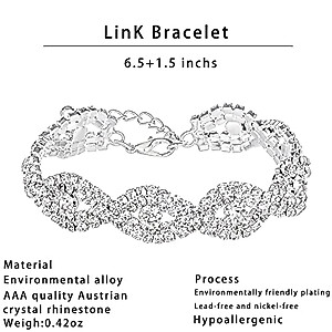 2 Pack Rhinestone Crystal Link Bracelet Teardrop Dangle Earrings Jewelry Sets for Women