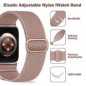 4 Pack Stretchy Nylon Bands Compatible with Apple Watch Band 38mm 40mm 41mm 42mm 44mm 45mm 49mm for Women Men, Elastic Solo Loop Adjustable Sport Braided Strap for iWatch Series 8 7 SE 6 5 4 3 2 1
