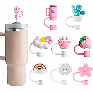8 PCS Straw Covers Cap, Straw Cover for Stanley 30&40 Oz Tumbler, Reusable Silicone Straw Toppers Cute Straw Tip Covers in Various Shapes, Drinking Straw Caps for 10 Mm Straw. (Mixed Style)