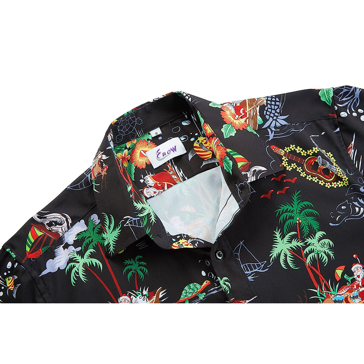 EUOW Men Christmas Button Down Shirt for Men Short Sleeve Funny Santa Hawaiian Vacation Shirts（Christmas Black,L