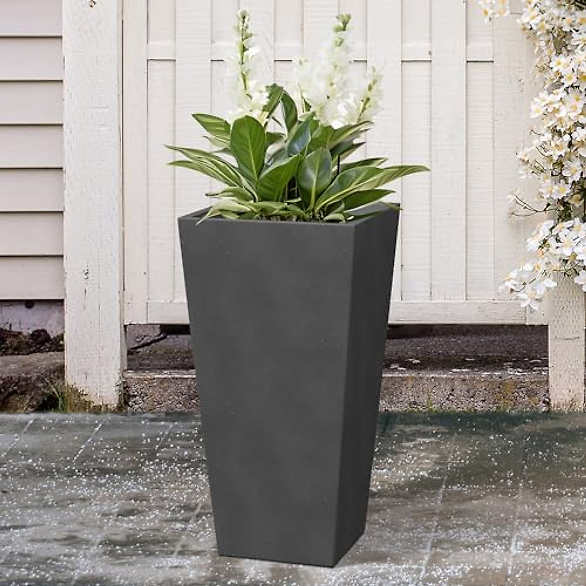 Kante 28" H Concrete Tall Tapered Planter, Large Outdoor Indoor Garden Plant Pot with Drainage Hole and Rubber Plug Home and Patio, Burnished Black Finish