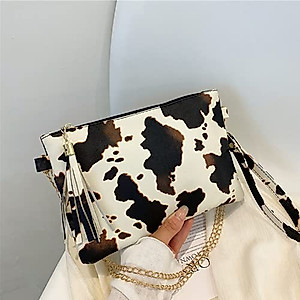 JUMISEE Women Cow Print Wristlet Clutch Purse Fashion Tassel Crossbody Bag with Chain Strap