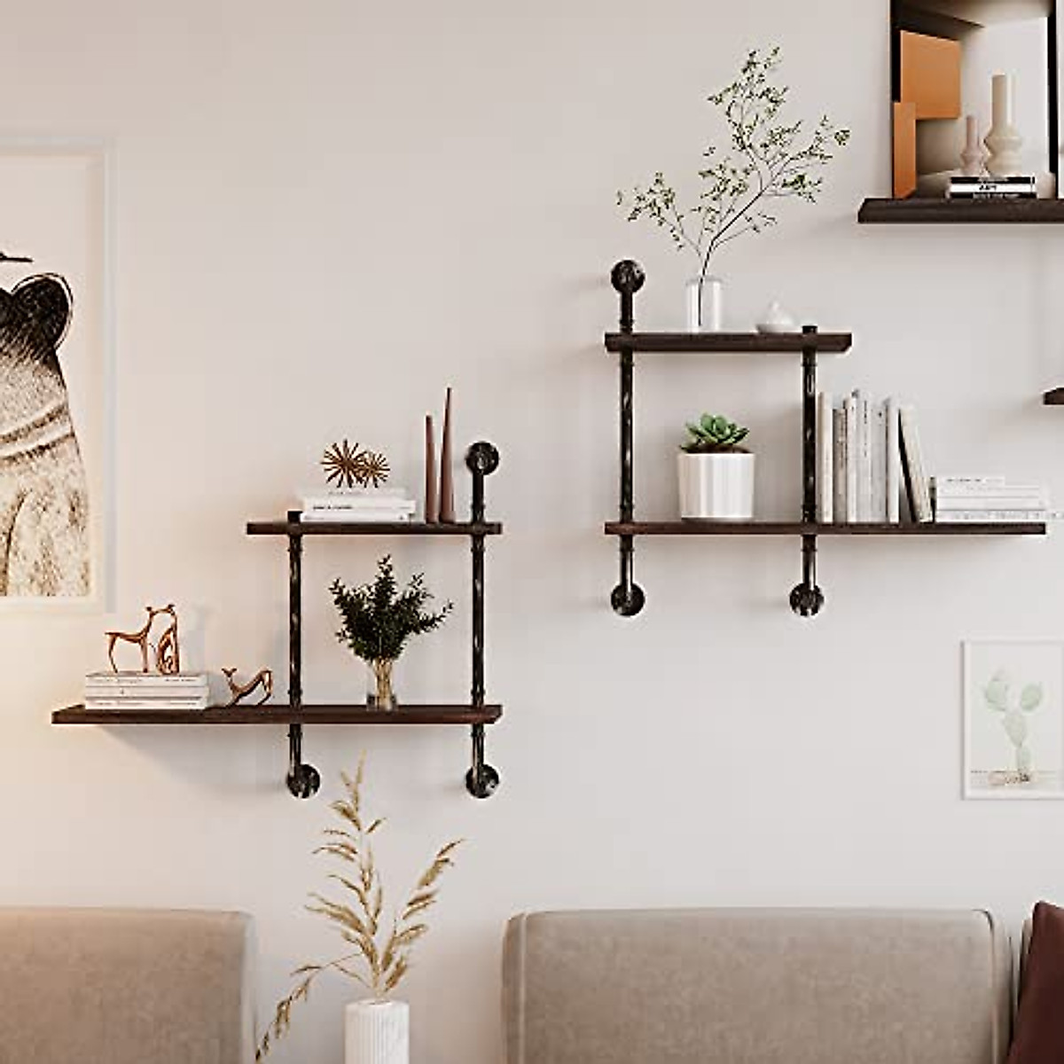 THRONKENGER Industrial Pipe Shelving,Rustic Floating Shelves with Wood Plank,Metal Pipe Wall Shelf Industrial Shelves for Wall, Bedroom, Living Room, Bathroom (A)