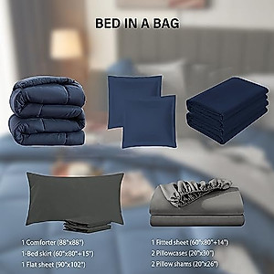 YANYIJING King Size Comforter Set - 8 Pieces Reversible Bed in A Bag King, King Bed Set with Comforters, Sheets, Pillowcases & Shams, Navy Blue King Bedding Set