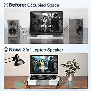 DUVOSS Aluminum Laptop Stand, Adjustable Laptop Riser with Wireless Speakers, Bluetooth V5.0, Ergonomic Computer Notebook Elevator Stand for MacBook Air Pro, Dell More 10-15.6” Laptops, Silver