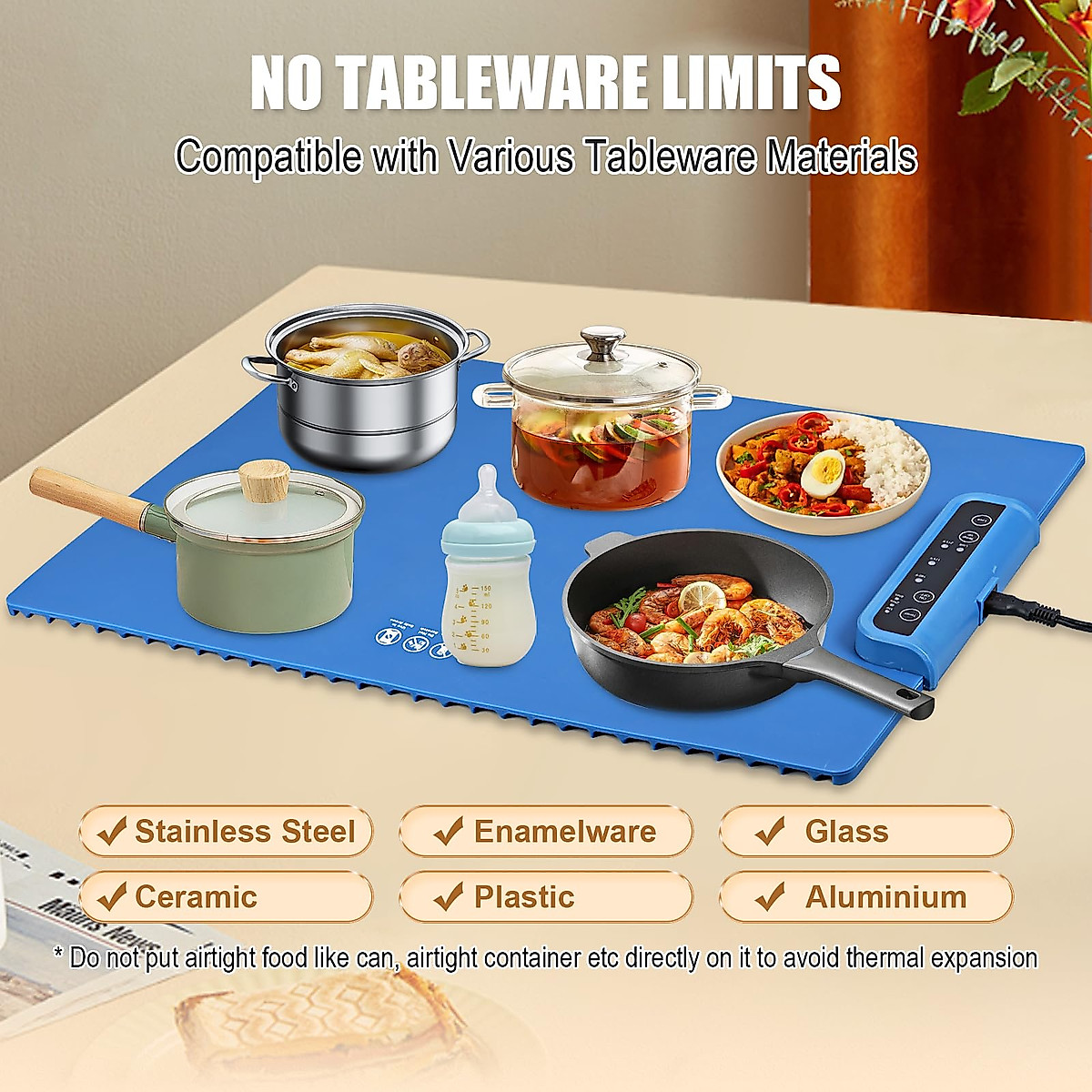 Electric Warming Tray,Portable Silicone Food Warmer Heater Mat,Travel Roll Up Fast Heating Pad,Foldable Keep Plates Fast Warm for Buffets Party,Events Catering, Large Surface Area (Pure white)