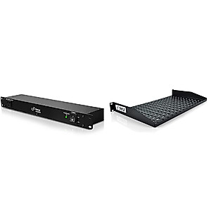 PDU Power Strip Surge Protector - 1U Rack Mount Protection Power Outlet Strip W/AC Filter - PylePro PCO850 & 19-Inch 1U Server, Vented Shelves for Good Air Circulation Cantilever Wall Rack, Black