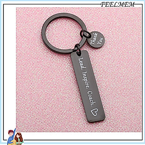 FEELMEM Coach Keychain - Stainless Steel Lead Inspire Thank You Gift for Cheer/Football/Baseball/Volleyball/Track Coach (Black)