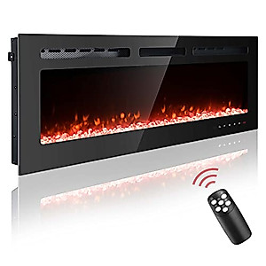 50 inch Electric Fireplace Wall Mounted, Led Fireplace, Wall Fireplace Electric with Remote Control, Electric Fireplace Inserts, Adjustable Flame Colors and Speed