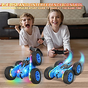 Terucle Remote Control Car, Rc Cars Stunt RC Car Toys New Upgraded Strip Lights and Headlights Car Toys Double-Sided 360° Rotating 4WD Rc Drift Truck for Boys Girls Birthday Gift (Blue)