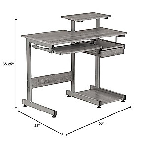 Techni Mobili Complete Computer Workstation Desk, Gray, 37.75" W x 22" D x 35" H