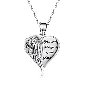 YFN Angel Wings Locket Necklace 925 Sterling Silver Guardian Angel Heart Locket Necklace that Holds Pictures for Women Jewelry