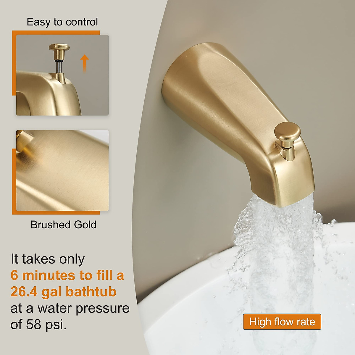 Holispa Tub Shower Faucet, Gold Shower Faucet Set with 8-Inch Rainfall Shower Head and Tub Spout, Shower Tub Faucet Set Complete (Included Shower Valve), Tub Shower Trim Kit, Gold