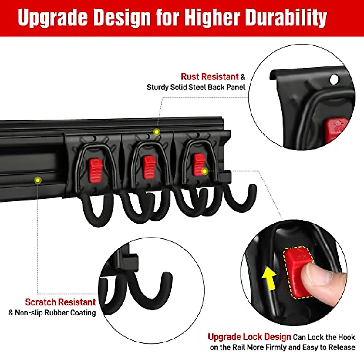 WORKPRO Garage Storage, Garden Tool Organizer Wall Mount 64 Inch with 8 Adjustable Hooks and Hangers, 4 Rails Steel Heavy Duty Tool Rack Holder