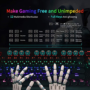 E-YOOSO Retro Mechanical Gaming Keyboard, Typewriter Style LED Backlit Keyboard with 104 Round Keys for Game and Office, Computer, Laptop, Desktop K600 (Blue Switch)