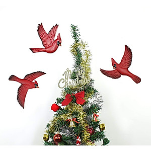 FANWNKI Red Metal Birds Cardinal Set of 3 Wall Art Decor Sculptures Hanging for Christmas Outdoor Indoor Home Garden Porch Fence