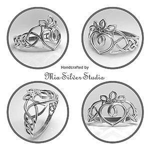925 Sterling Silver Claddagh Rings for Women - Endless Celtic Knot Love Heart Crown Ring - Friendship Promise Engagement Rings - Norse Irish Jewelry Gifts for Her - Handmade (6.5)