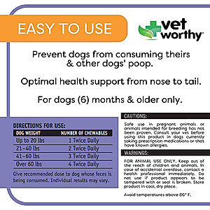 Vet Worthy Stop Stool Ingestion -Coprophagia - Supplement for Dogs to Prevent Stool Eating - Dog Supplement with Yucca Schidigera, Parsley Leaf, Chamomile, - Poultry Flavor, 45 Soft Chews