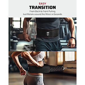 THEFITGUY Sled Pulling Belt, Adjustable Closure, 2 Sled Pulling Straps & 4 Hooks Included - for Resistance Training, Strength Training, Agility, Pulling Backwards, Front and Sides