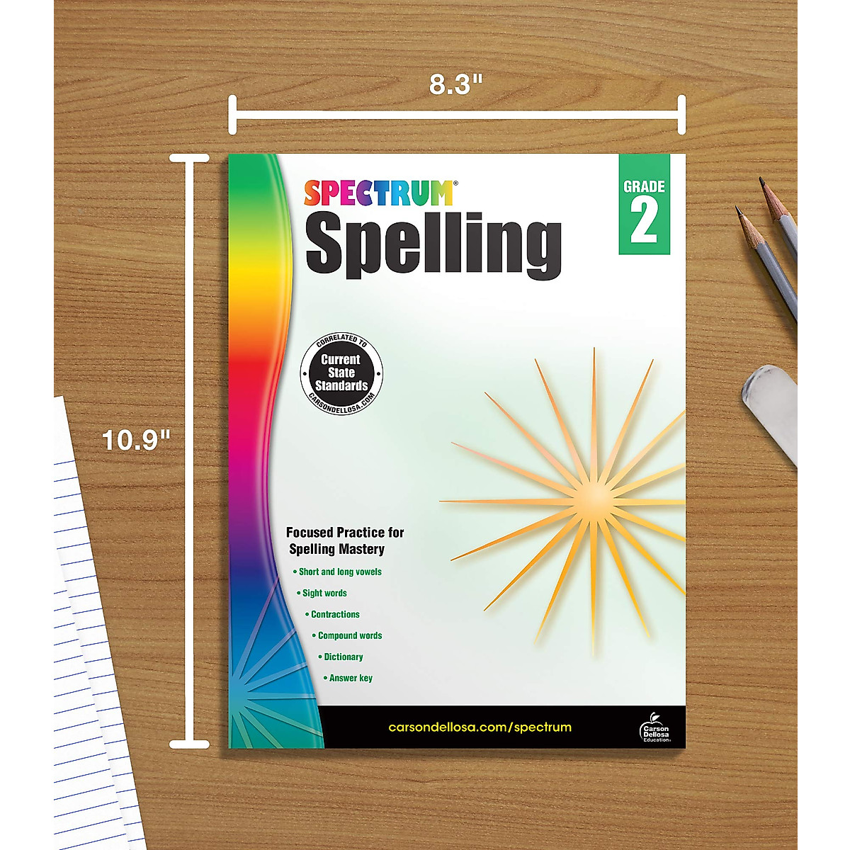 Spectrum Spelling Workbook Grade 2, Phonics and Handwriting Practice With Sight Words, Vowels, and Compound Words, 2nd Grade Workbook With English Dictionary, Classroom or Homeschool Curriculum