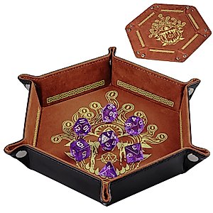 D&D Dice Tray PU Leather Hexagon Dice Holder Printed with Beholder Portable and Foldable Dice Rolling Mat for Board Game and Tabletop RPG (Style B)
