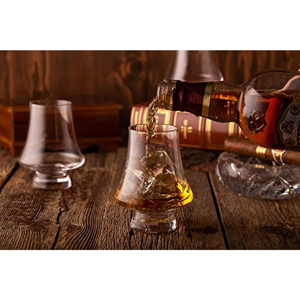 LUXBE - Bourbon Whisky Crystal Glass Snifter, Set of 4 - Narrow Rim Tasting Glasses - Handcrafted - Good for Cognac Brandy Scotch - 9-ounce/260ml