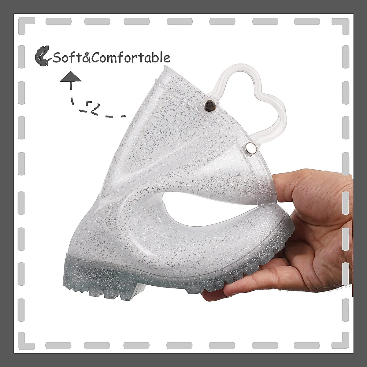 Outee Toddler Girls Rain Boots Kids Baby Light Up Glitter Waterproof Rubber Mud Shoes Lightweight Sparkle Silver Adorable with Easy-On Handles Non Slip (Size 9,Silver)