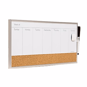 U Brands Magnetic Dry-Erase Weekly Calendar Board, 18 X 7.5 Inches, Silver Aluminum Frame