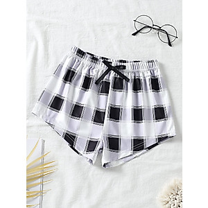 Verdusa Girl's 3pack Plaid Print Elastic Waist Casual Shorts Red White Black 160