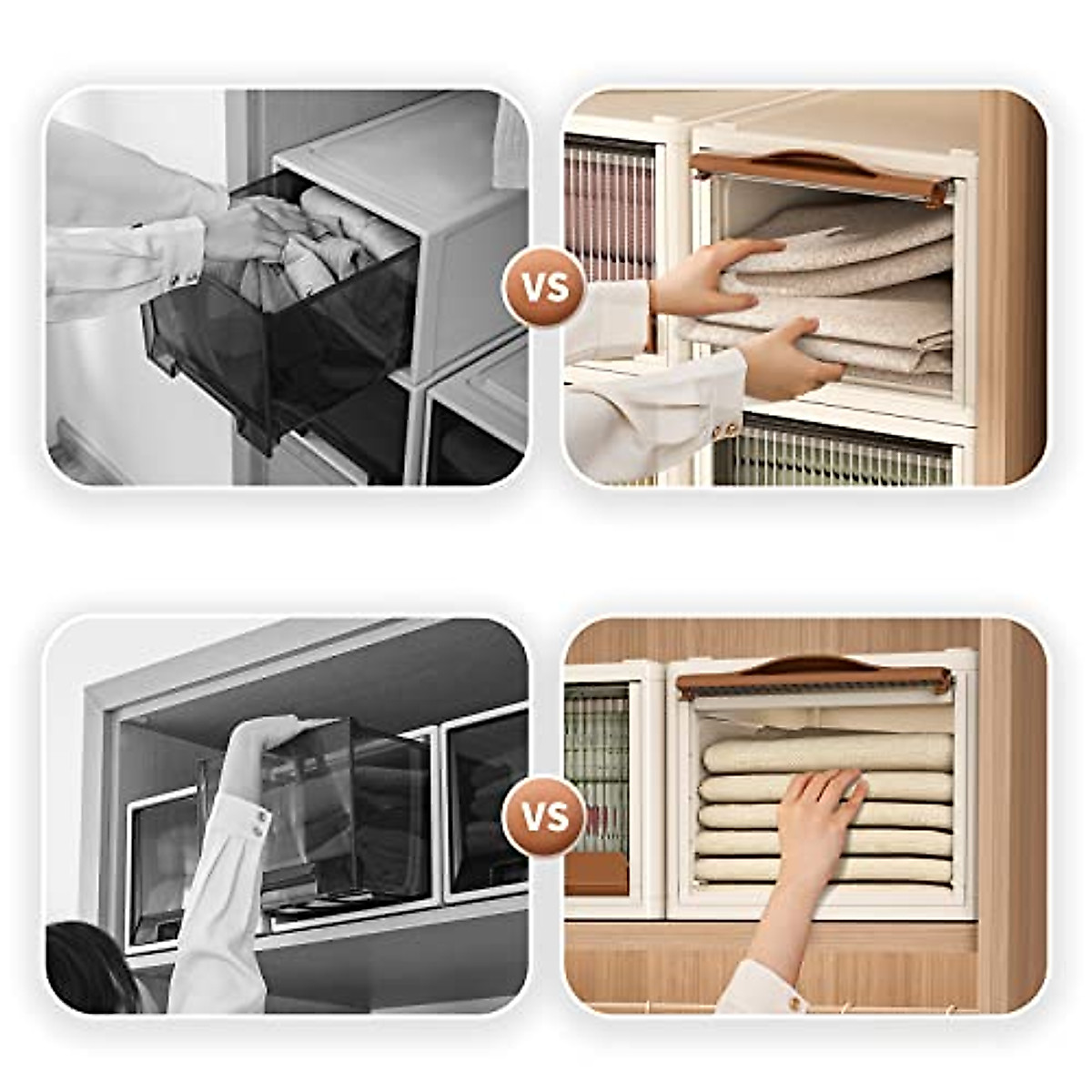 XIYAO Plastic Storage Bins with Drawers,Stackable Storage Drawer with Clear Flip door, Wardrobe Closet Organizer,Toy Storage containers organizer for clothes,Home,Bedroom,White(8Gal*3 pack)