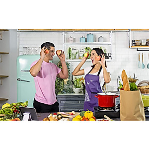 Moolecole Womens Kitchen Aprons Waterproof Bib Overalls Anti-Oil Stain Adult Sleeveless PVC Butterfly Pinafore Apron with One Pockets for Cooking Baking Purple, Valentine's Day Gift