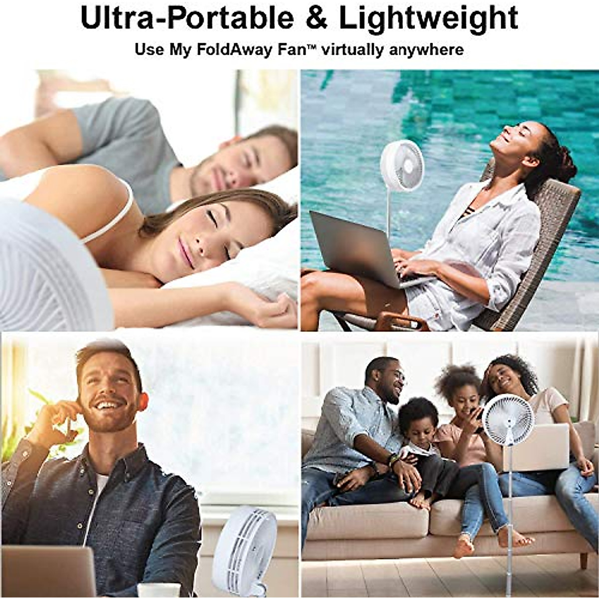 Bell+Howell My Foldaway Fan Rechargeable Fan Ultra Lightweight Portable Compact Extendable to 4 Feet High with 3 Speed Modes As Seen On TV