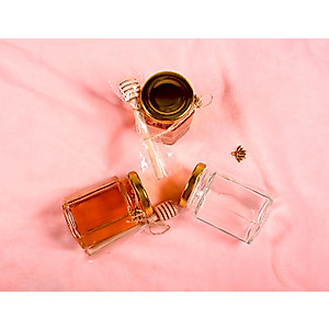 Adabocute 4oz Hexagonal Honey Jars - Glass Honey Jars with Gold Lids, Wooden Dippers, Bee Charms and Jutes - Hexagon Honey Jars for Baby Shower, Wedding and Party Favors, 12 Pack