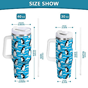 ARGTILDN 40 oz Tumbler Antarctic Penguins Ice Insulated Travel Mug with Handle and Straw Lid Stainless Steel Vacuum Coffee Cup Tea Beverage Container Water Bottles for Car Sports office