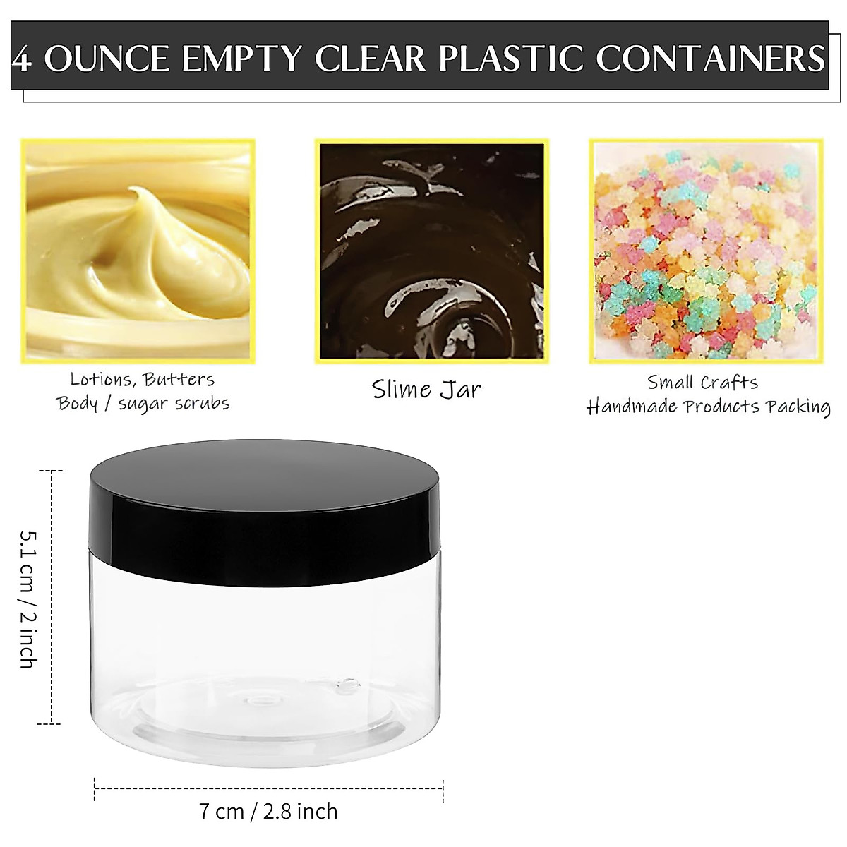 TUZAZO 4 Oz Plastic Container Jars with Lids BPA Free, 24 Pack Empty Round Clear Cosmetic Slime Jars for Lotion, Cream, Ointments, Body Butter, Makeup, Travel Storage