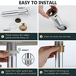 Herogo Bathroom Sink Drain with Overflow, Stainless Steel Chrome Pop Up Drain Stopper with Detachable Built-In Anti-Clogging Strainer for Lavatory Vessel Vanity Sink Drain, Fits Standard Drain Hole