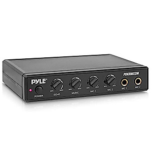 Pyle Compact Karaoke Audio Mixer - Professional Portable Audio Sound Mixer Mic Receiver w/Two Microphone Inputs, RCA, AUX, Mic Level/Music/Echo Controls, for DJ Sound, Home Party & Theater - PDKRMX2M
