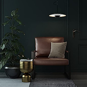 Lamerge Leather Accent Chair Sofa Chair with Extra-Thick Padded Backrest and Seat Cushion Single Sofa for Living Room Bedroom, Black Metal Frame, 105 Degree Slant Back, Brown,Set of 1