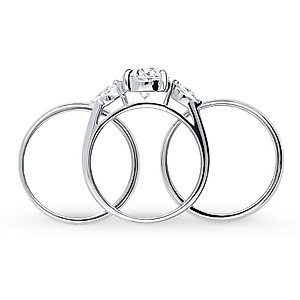 BERRICLE Sterling Silver 3-Stone Wedding Engagement Rings Oval Cut Cubic Zirconia CZ Ring Set for Women, Rhodium Plated Size 4
