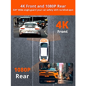 4K Dash Cam Front and Rear with WiFi - Kingslim D2 Pro 4K Front and 1080P Rear Dual Dash Cam for Cars, Dashboard Camera with Night Vision and Parking Monitor, Black, 256GB Supported[Upgraded Version]