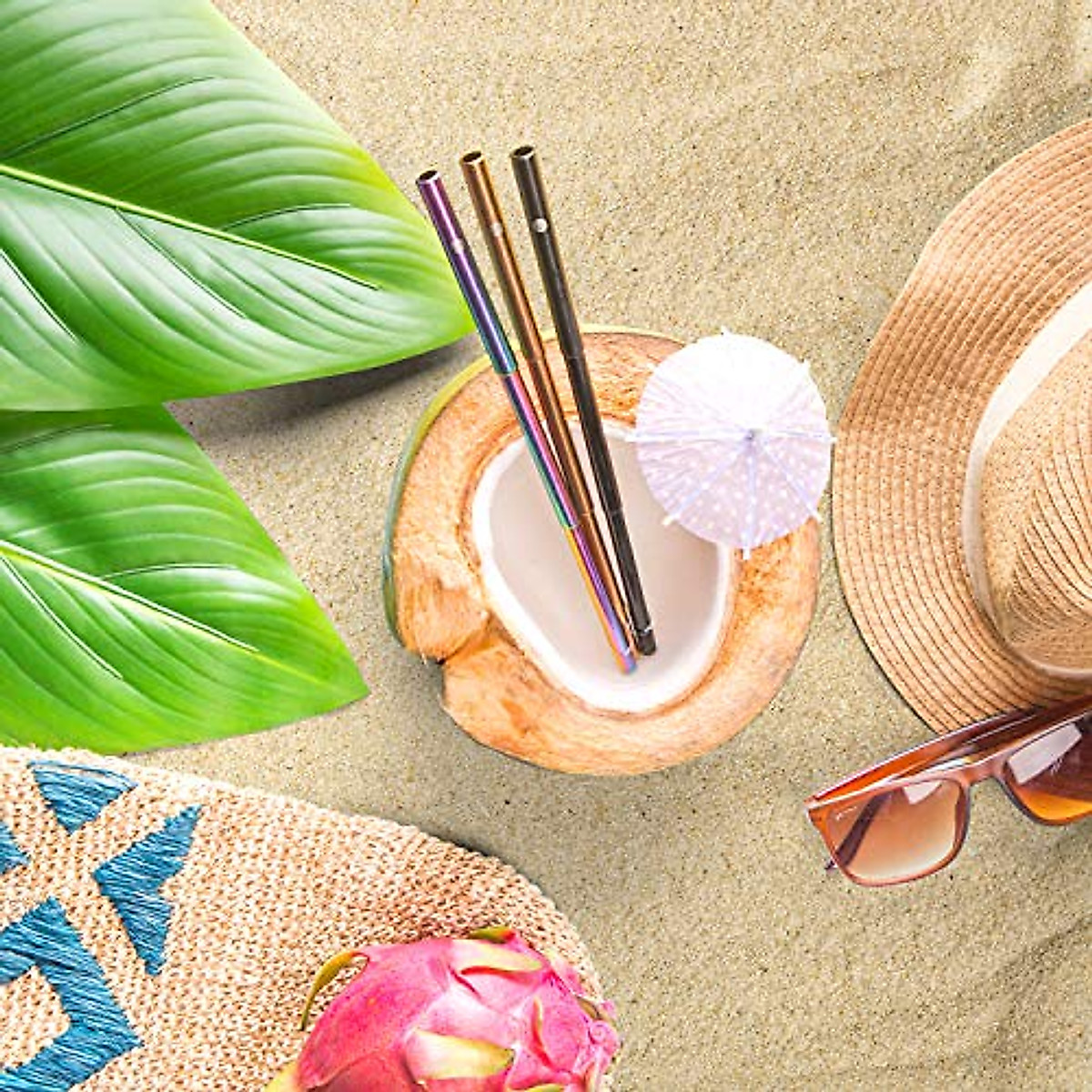 Conscious Kitchenware Reusable Metal Straws With Case - Portable And Collapsible Drinking Straw. Telescopic Stainless Steel Straw with Aluminium Travel Case and Cleaning Brush (Rose Gold)