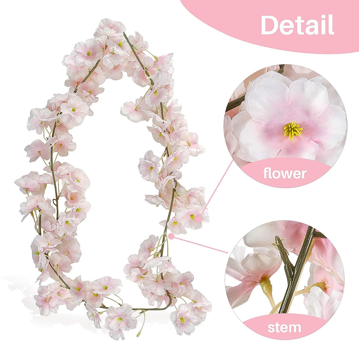MAQIHAN 2PCS Cherry Blossom Garland - Hanging Cherry Blossom Vines Artificial Flowers Garland Sakura Vines Flower Decor for Wedding Party Decoration