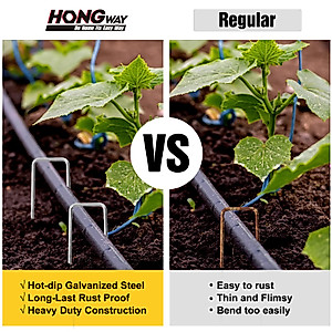 HongWay 180 Pack Landscape Staples Garden Staples 6 Inch 11 Gauge Galvanized Ground Stakes Heavy Duty Yard Stakes Pins for Weed Barrier Hose Tent