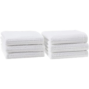 Amazon Aware 100% Organic Cotton Ribbed Bath Towels - Washcloths, 6-Pack, White