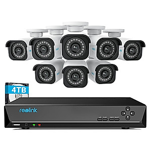 REOLINK 4K Security Camera System, RLK16-800B8 8pcs H.265 4K PoE Security Cameras Wired with Person Vehicle Detection, 8MP/4K 16CH NVR with 4TB HDD for 24-7 Recording