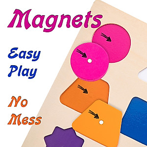 Magnetic Wooden Educational Shape Puzzle - Learn Colors & Shape Recognition Toy – Toddler Preschool Game – Kids Montessori Education