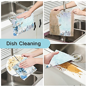 VIGTRO 6 Pack Super Absorbent Kitchen Towels,Winter Snowman Gifts Premium Dish Cloths Towels, Christmas Blue Snowflake Washable Fast Drying Dish Rags Reusable Cleaning Cloth 11x11